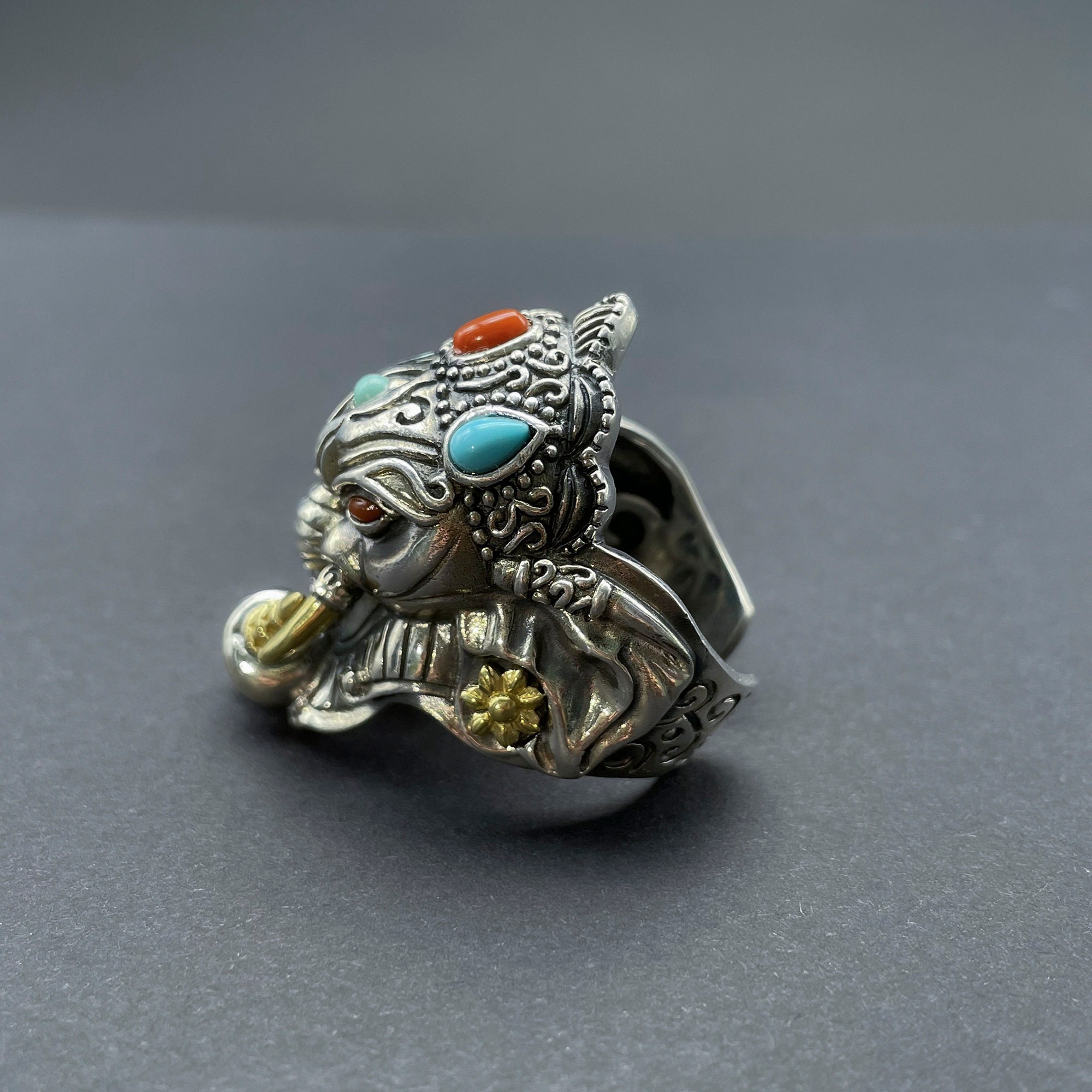 Mens Ring, Elephant Trunk Ring, Silver Elephant Ring, Turquoise Singnet ...