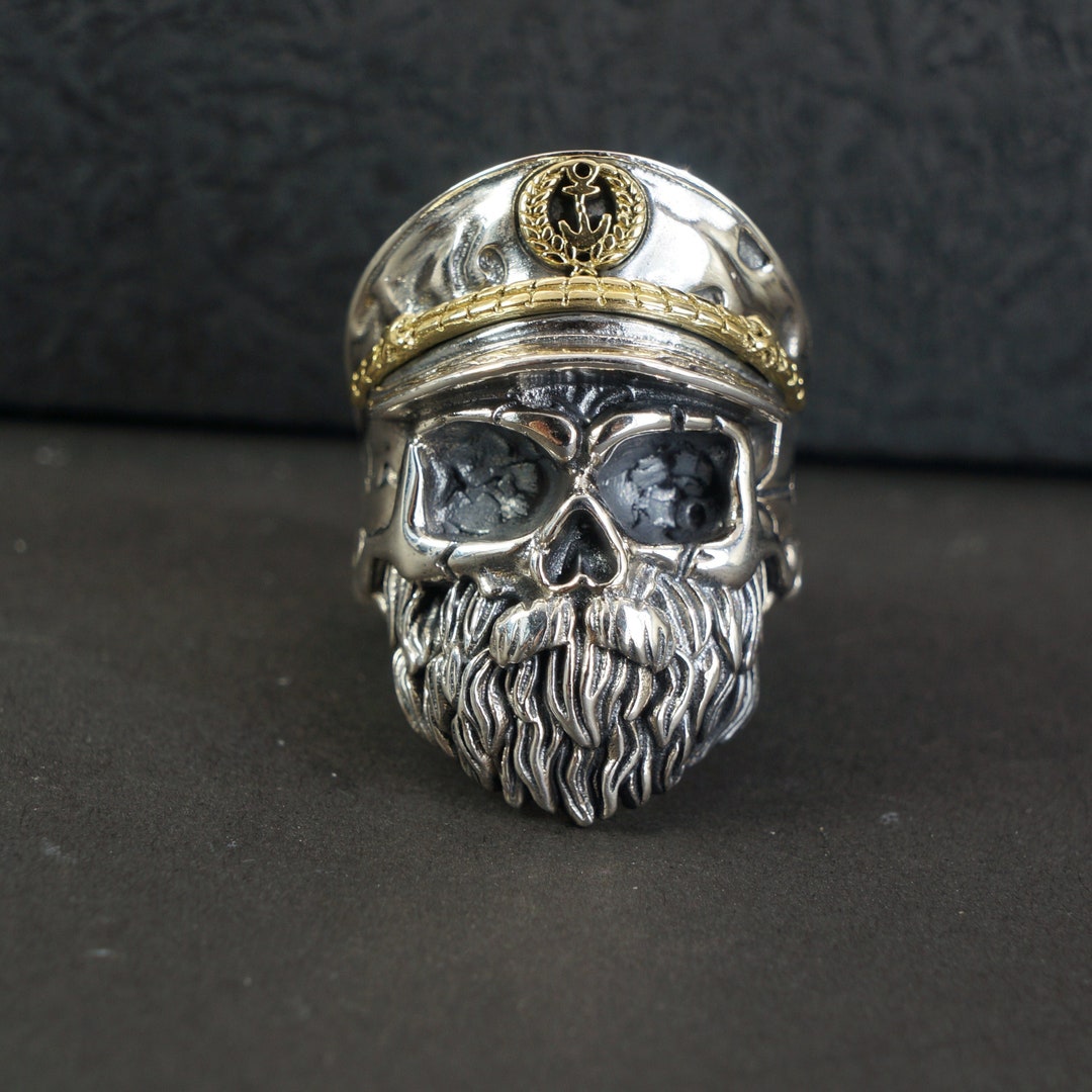Pirate Captain Ring,men's Gold Skull Band,navy Signet Ring,adjustable ...