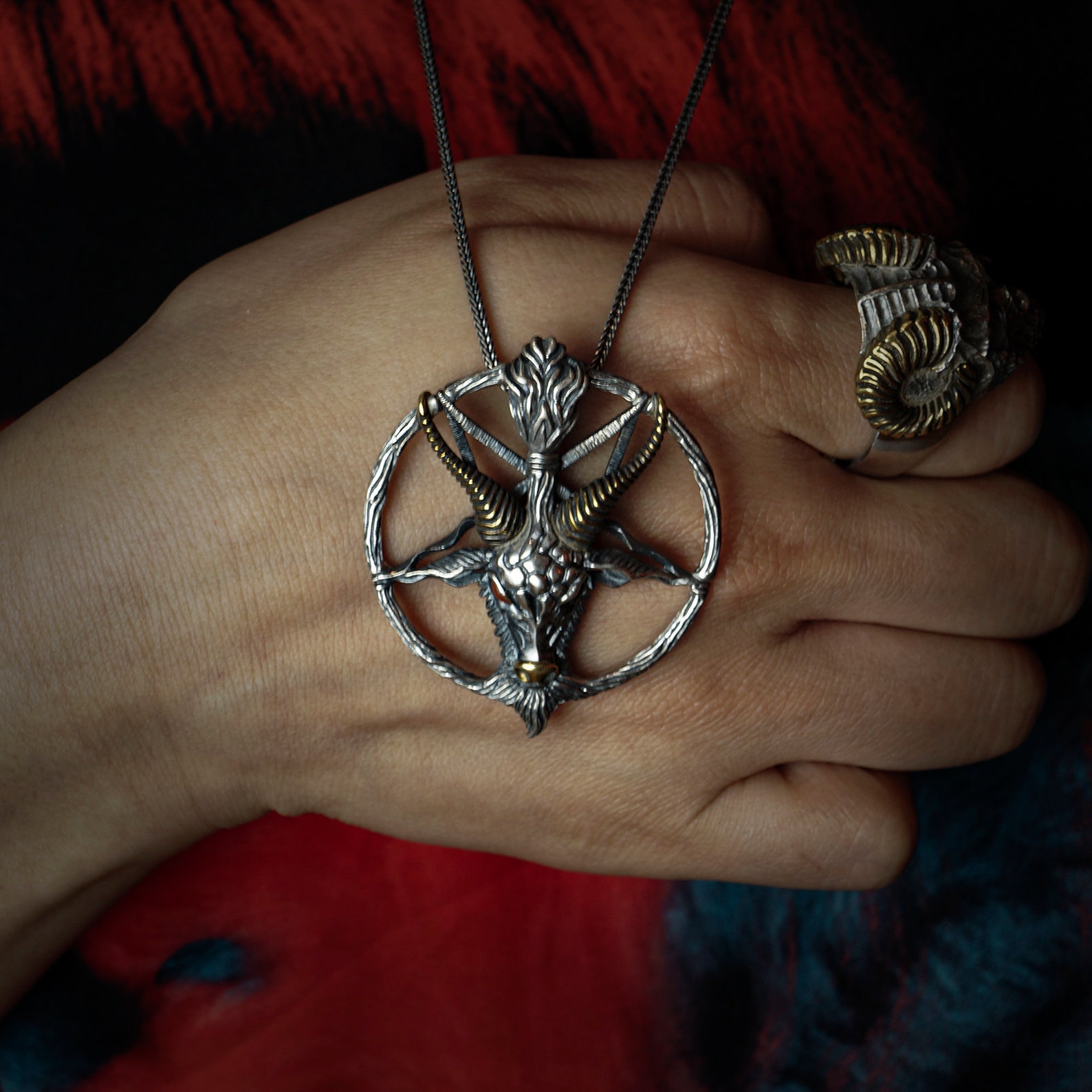 Baphomet Pentagram Satanic Pendant Necklace Silver Occult - Etsy