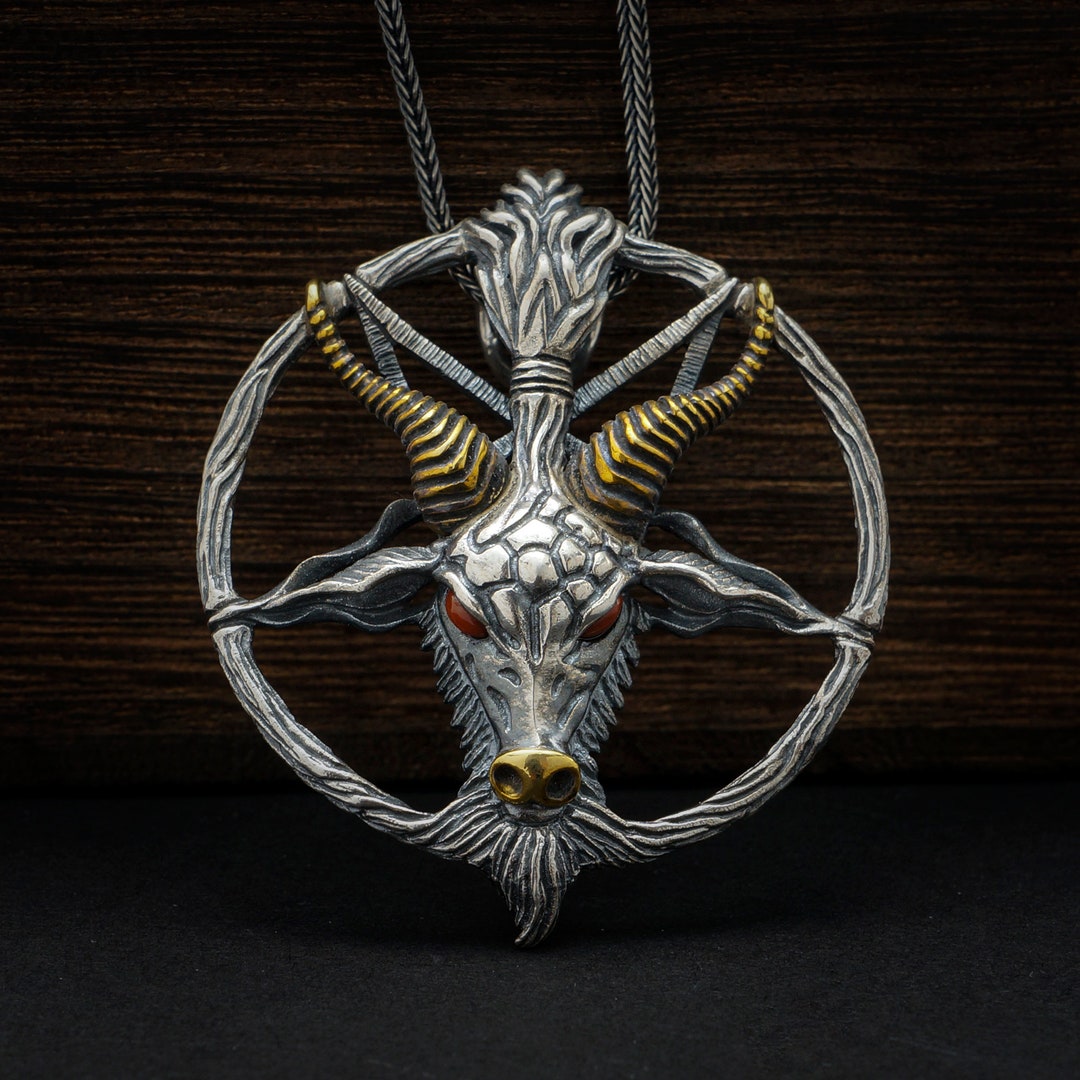 Baphomet Pentagram Satanic Pendant Necklace Silver Occult Satanic ...