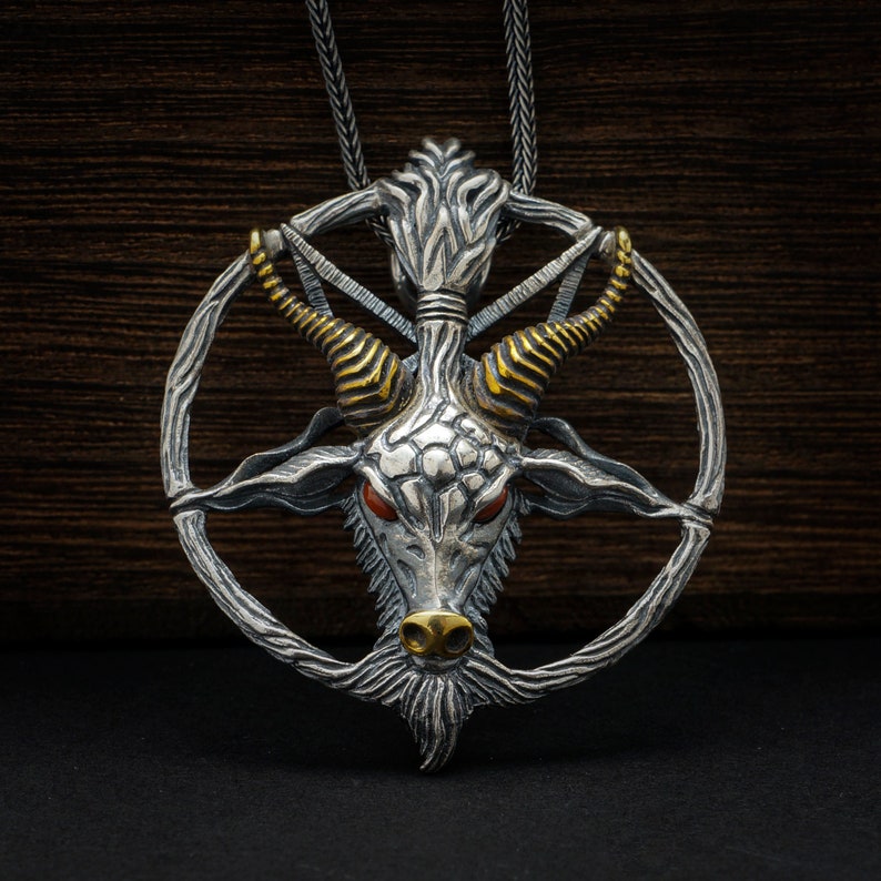 Baphomet Pentagram Satanic Pendant Necklace Silver Occult - Etsy