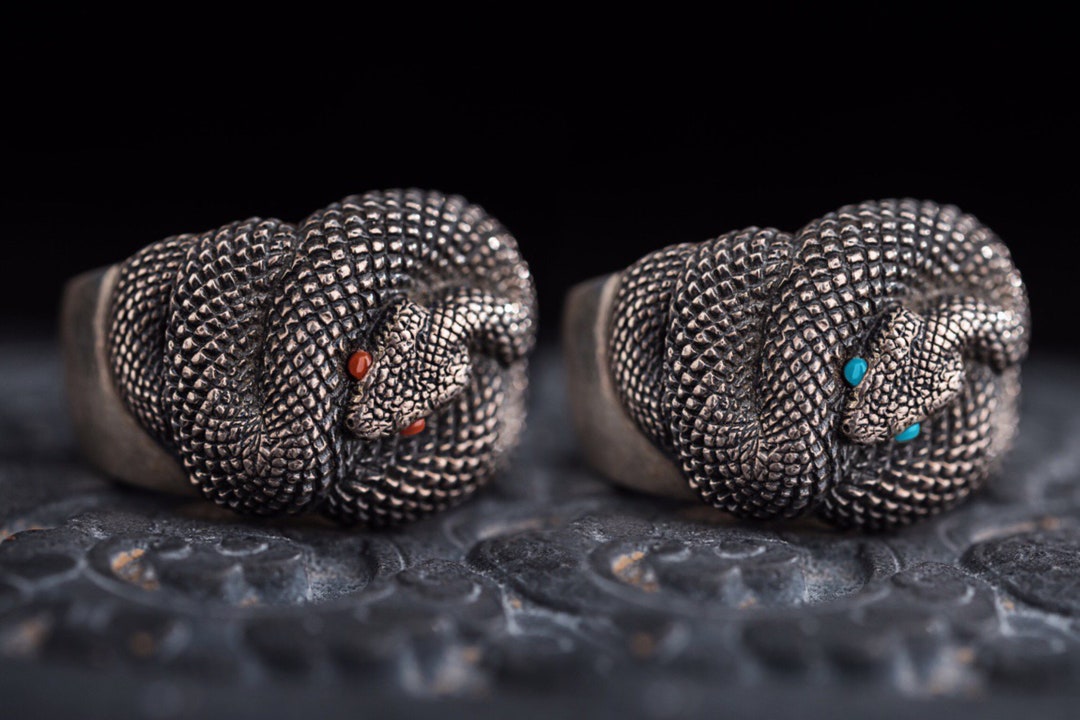 Python Chunky Ring,silver Snake Band Ring for Men,natural Turquoise ...