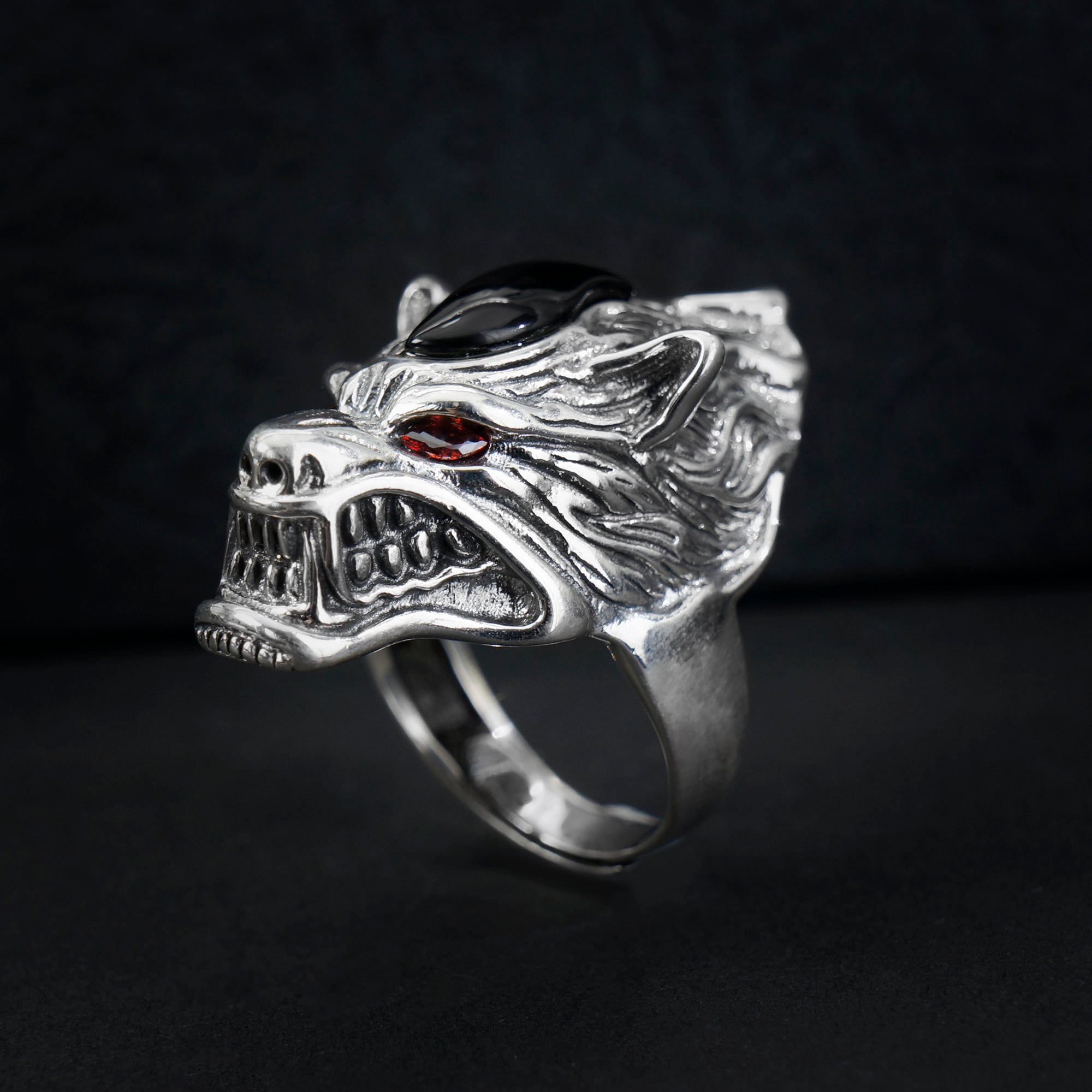 Vintage Wolf Head Ring With Black Onyx,925 Silver Wolf Ring,viking Wolf Signet Ring, Animal Ring ...