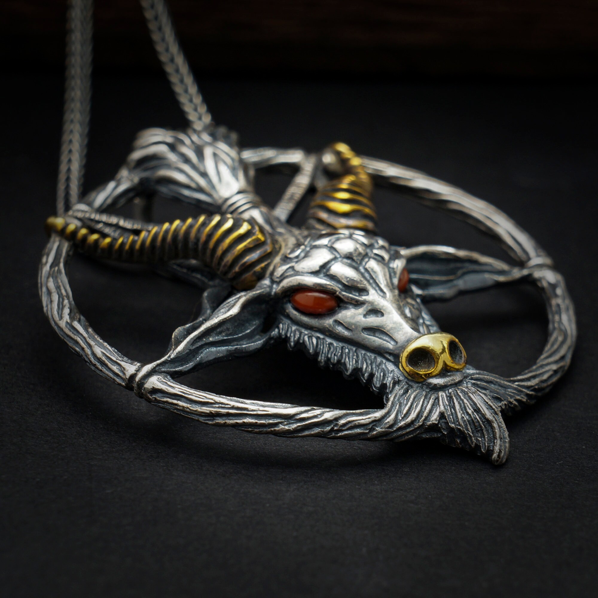 Baphomet Pentagram Satanic Pendant Necklace Silver Occult - Etsy