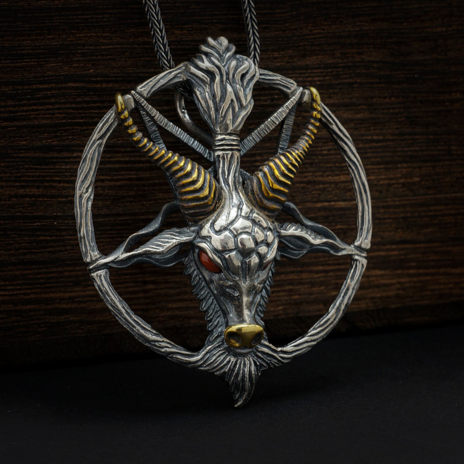 Baphomet Pentagram Satanic Pendant Necklace Silver Occult - Etsy