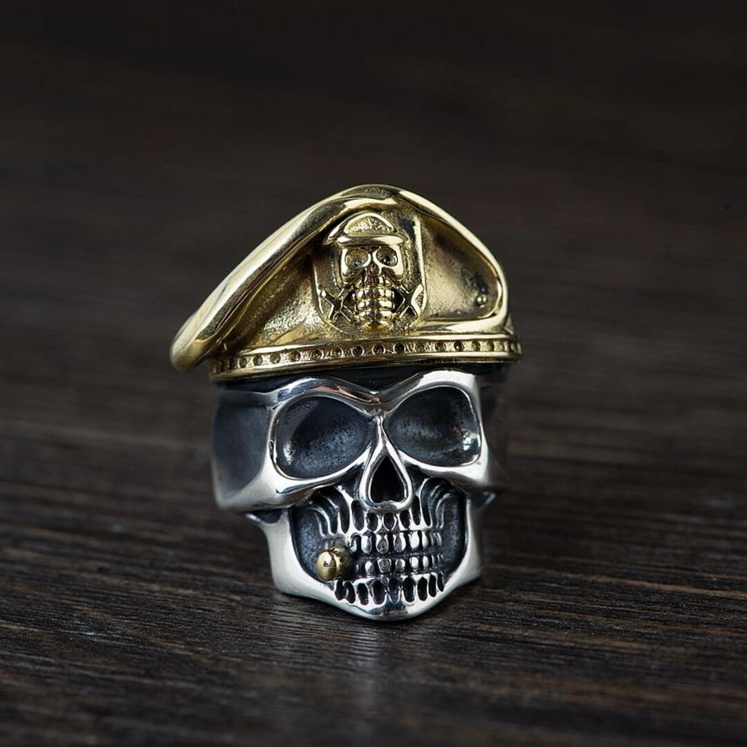 Pirate Captain Skull Men's Ring,gold Military Hat Ring,adjustable Open ...