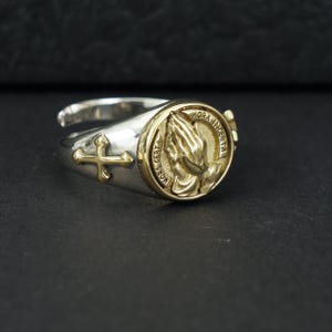 Praying Hands Ring,virgin Mary Ring,cross Couples Ring,punk Style Sterling Silver Band ...