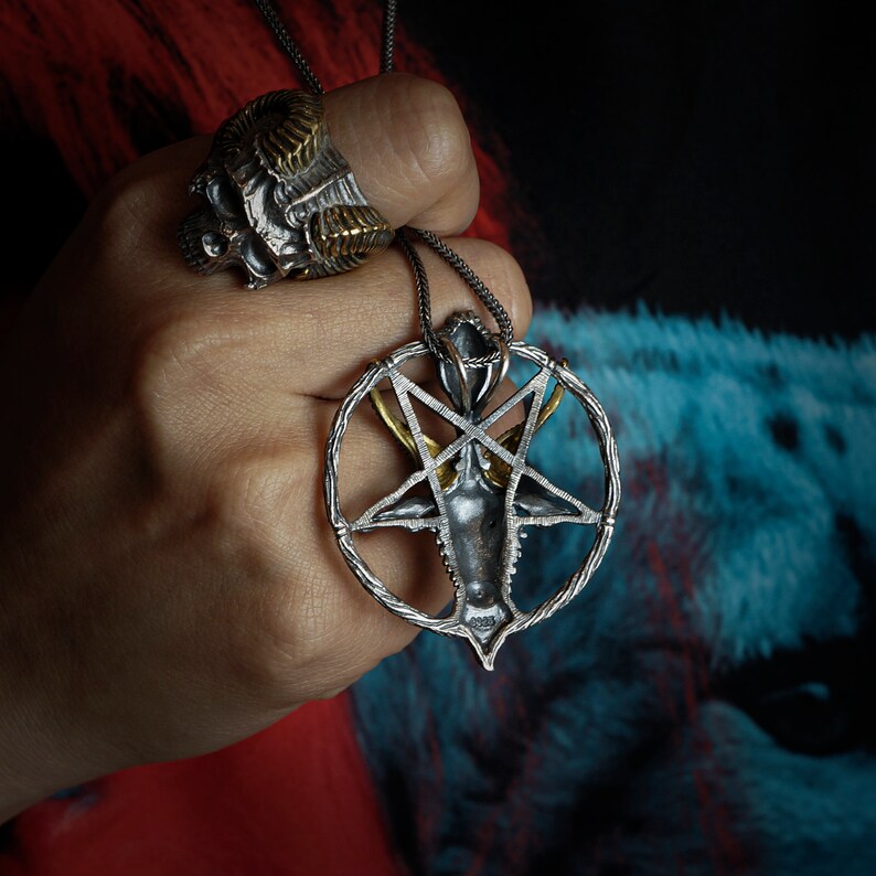 Baphomet Pentagram Satanic Pendant Necklace Silver Occult - Etsy