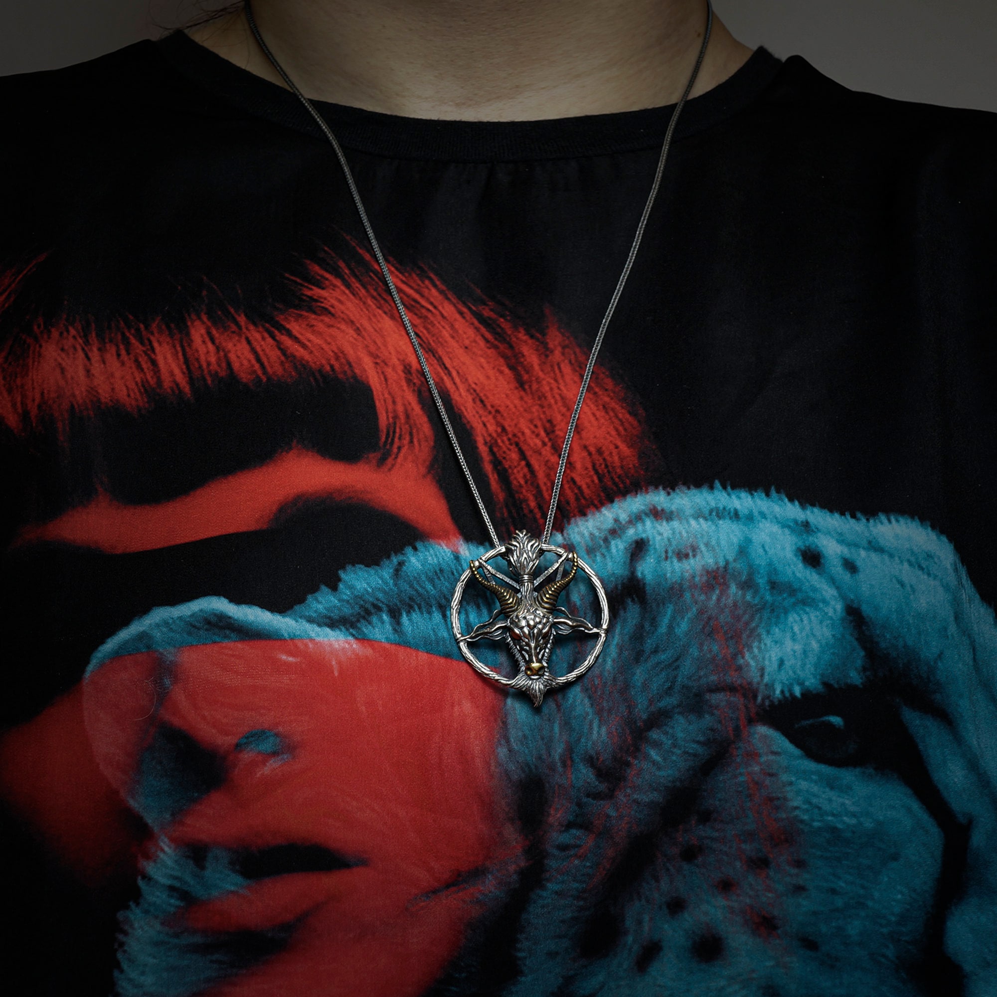 Baphomet Pentagram Satanic Pendant Necklace Silver Occult - Etsy