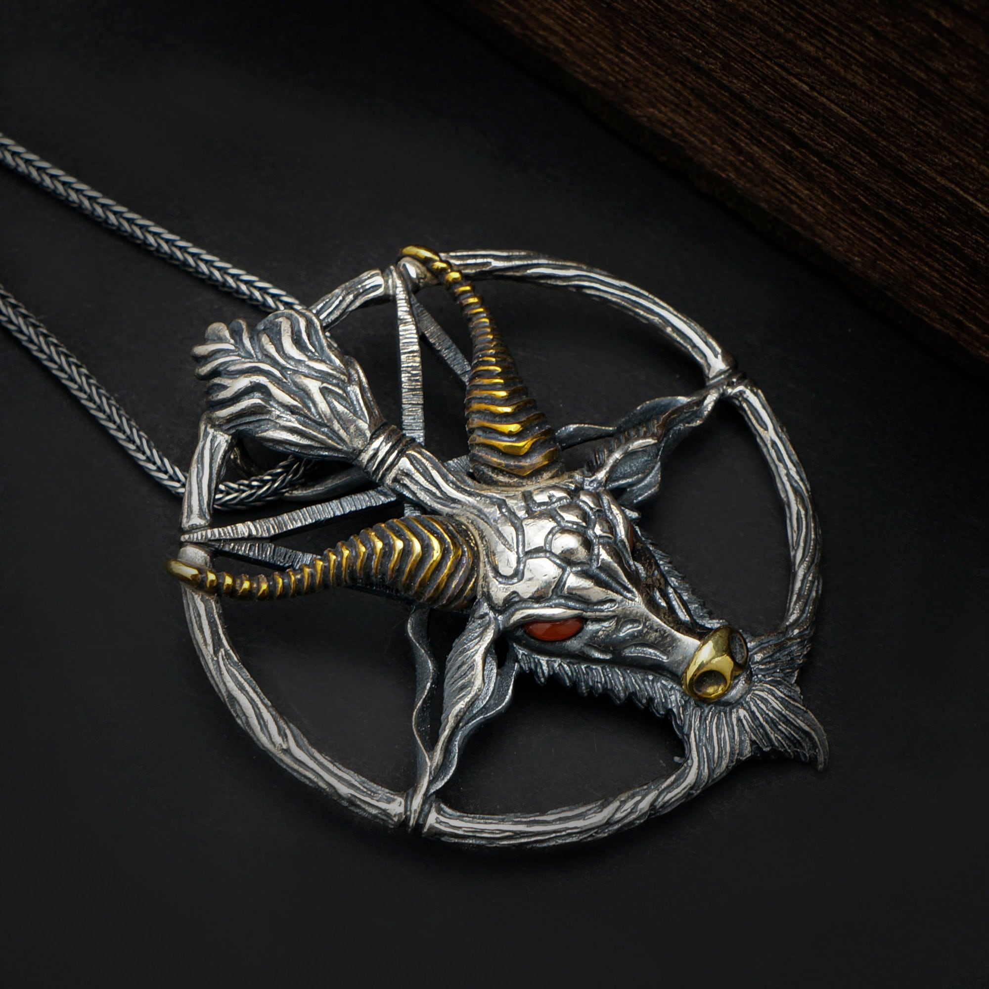 Baphomet Pentagram Satanic Pendant Necklace Silver Occult - Etsy