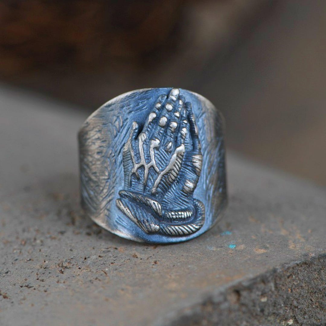 Vintage Wide Prayer Hands Ring,dual Hands Ring,unique Irregular Texture Band,925 Sterling Silver ...