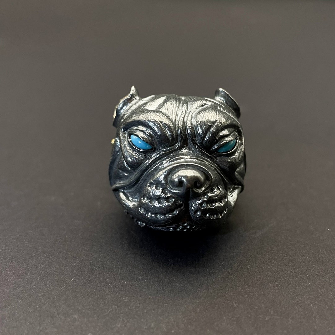 French Bulldog Head Ring With Turquoise Silver Bulldog Ring,biker Dog ...