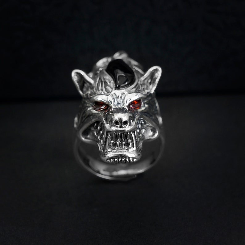 Vintage Wolf Head Ring With Black Onyx,925 Silver Wolf Ring,viking Wolf Signet Ring, Animal Ring ...