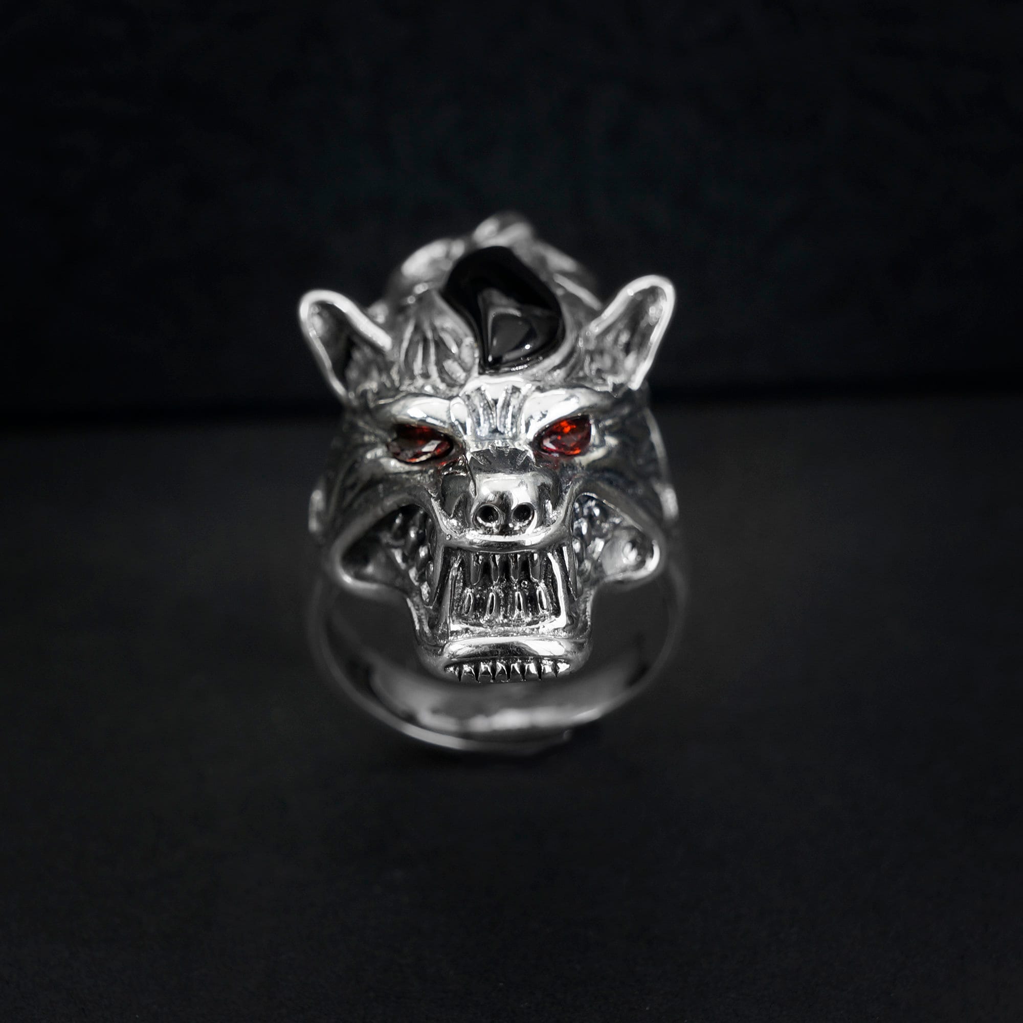 Vintage Wolf Head Ring With Black Onyx,925 Silver Wolf Ring,viking Wolf ...