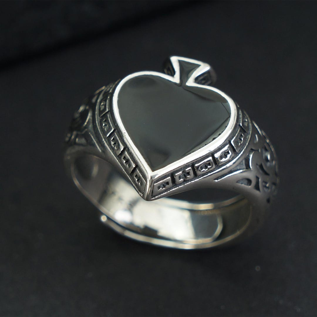 Ace of Spades Poker Ring,lucky Adjustable Spade Ring,925 Silver Open ...