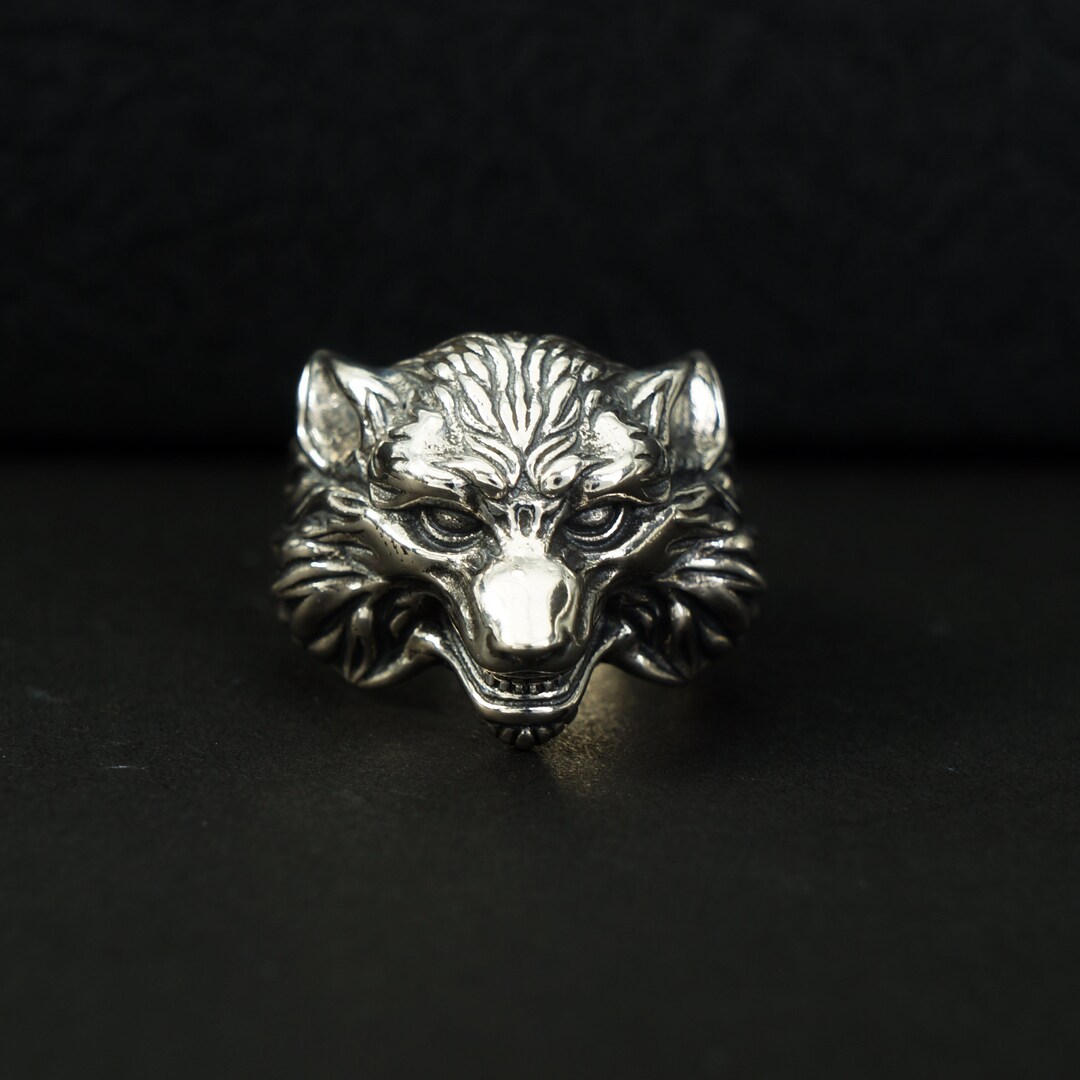 Large Oval Sterling Silver Wolf Head Ringsavage Wolf Beast Werewolf ...