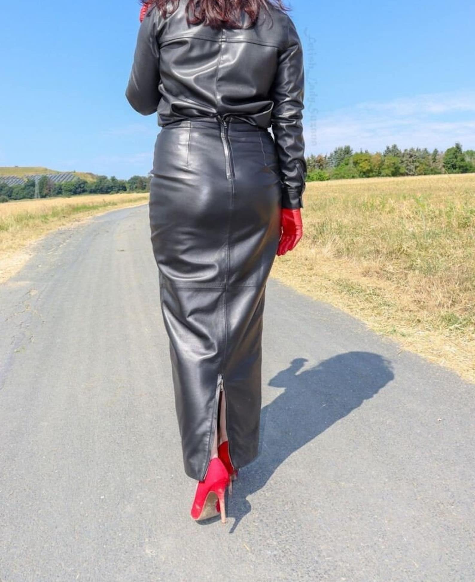 Handmade Womens Leather Skirt Long Leather Skirt Leather Black