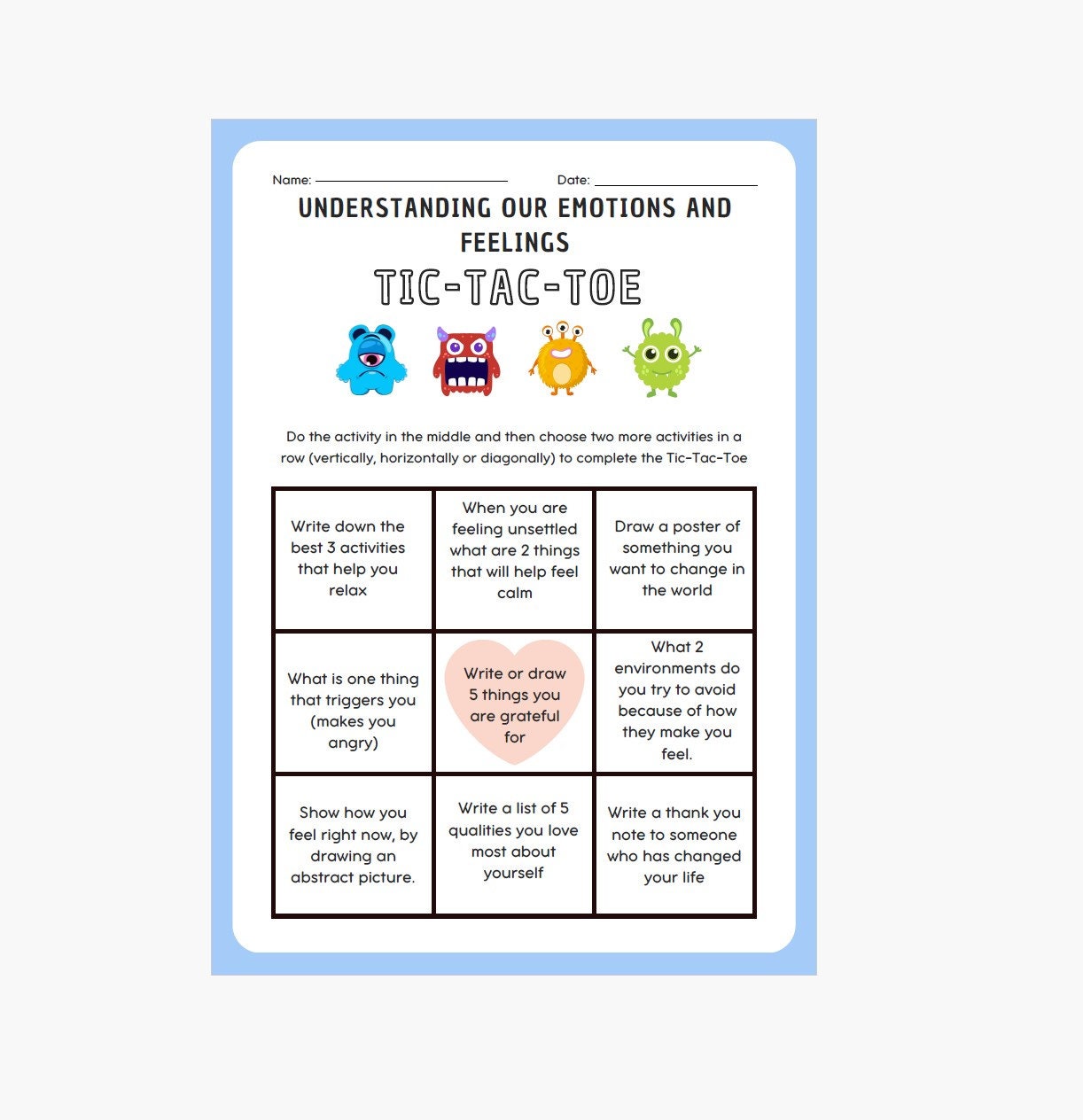 Social Emotional Tic Tac Toe Game to Help Understand Feelings and ...