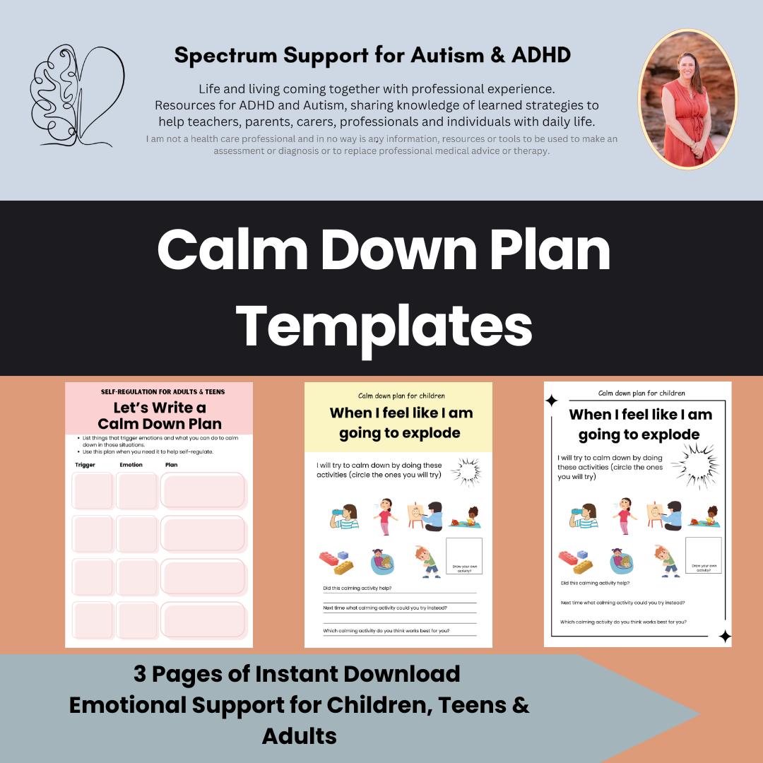 Calm Down Plan Template for Anxiety Management Emotional Regulation ...