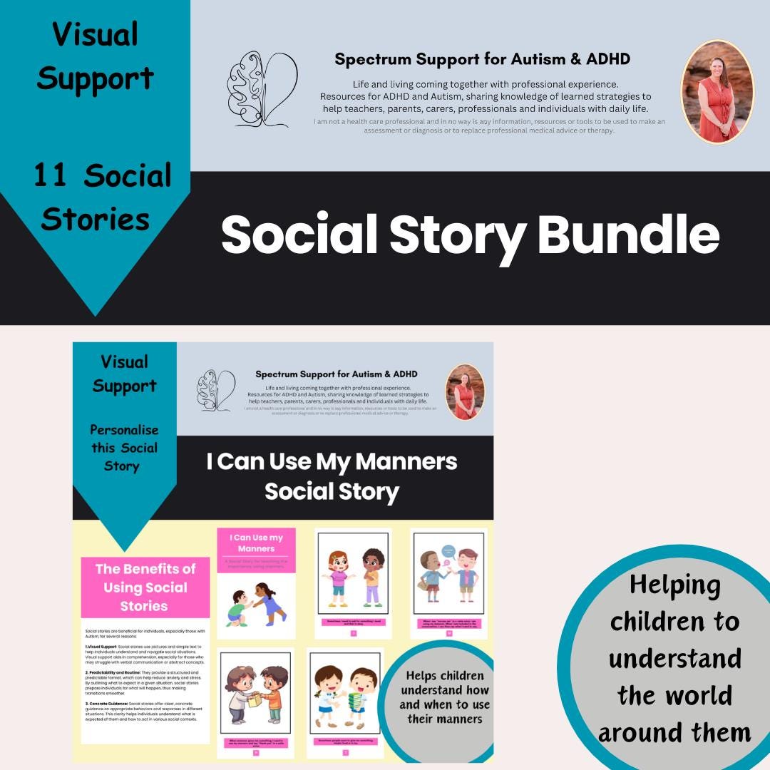 Autism Support ADHD Social Story Bundle Therapist Handout Psychologist ...