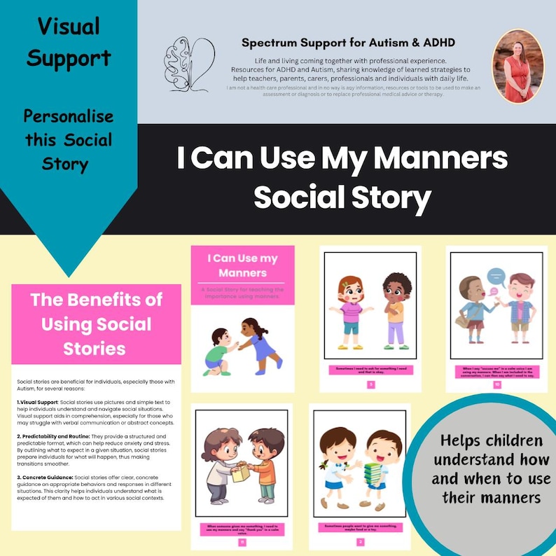 Manners Social Story: Autism Visual Supports for ABA Therapy (PDF ...