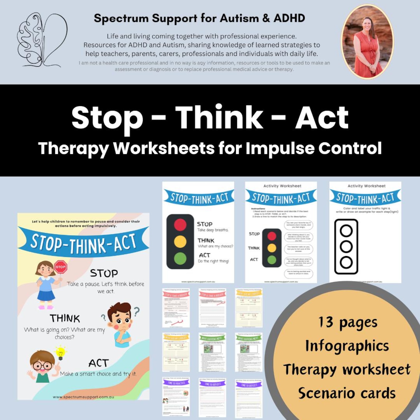 Stop Think Act ADHD Autism Therapy Worksheets: Impulse Control ...