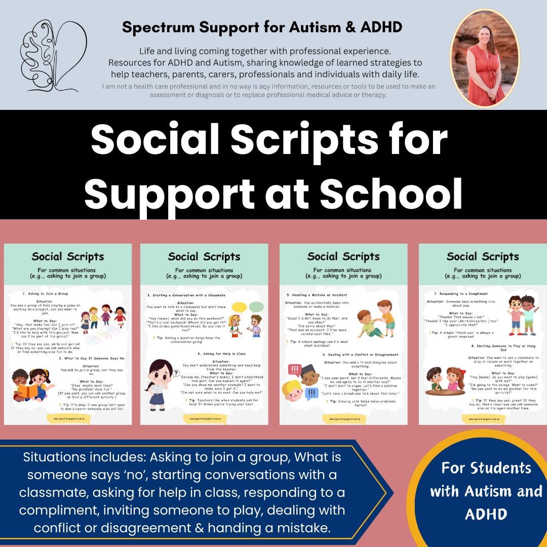 Autism & ADHD Social Scripts for School Success (digital Download) - Etsy