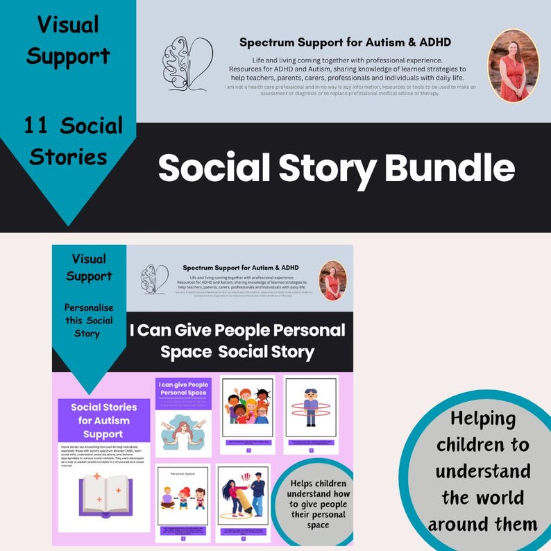 ADHD Autism Social Story Bundle: 11 Visual Support Guides (digital ...