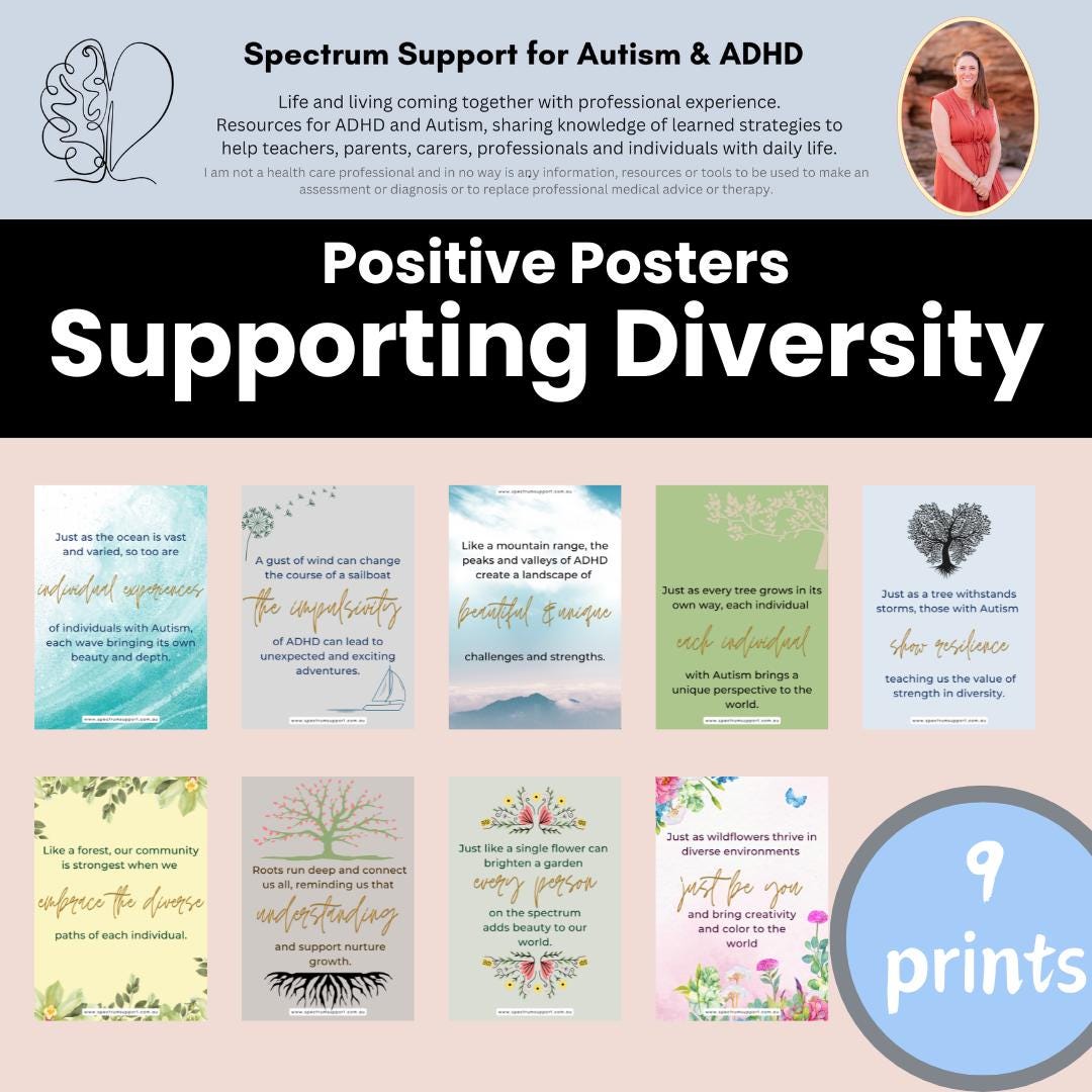 Support Neurodiversity Classroom Posters Positive Quotes ADHD & Autism ...