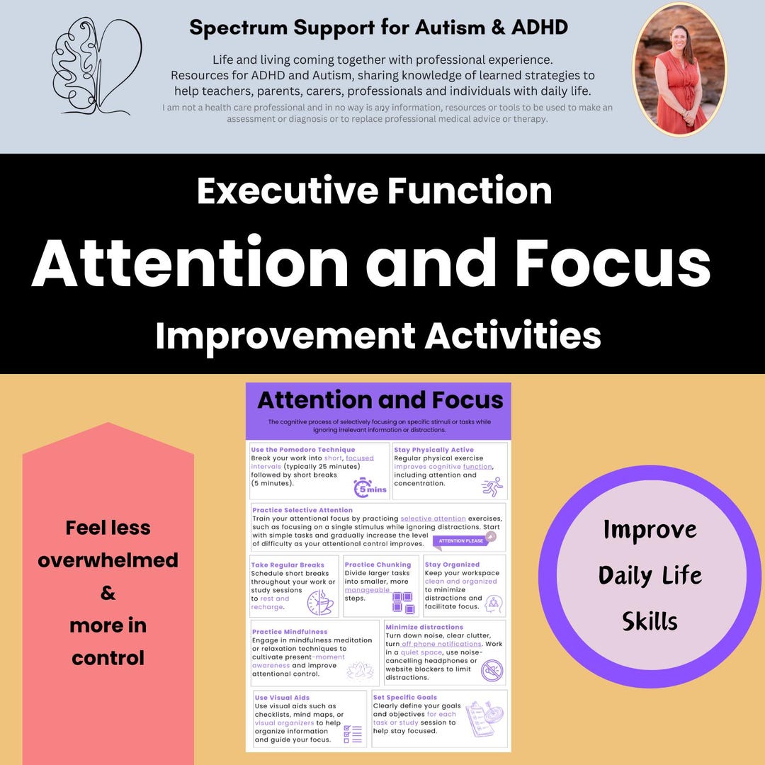 ADHD Executive Function Attention and Focus Cheat Sheet: Therapy and ...