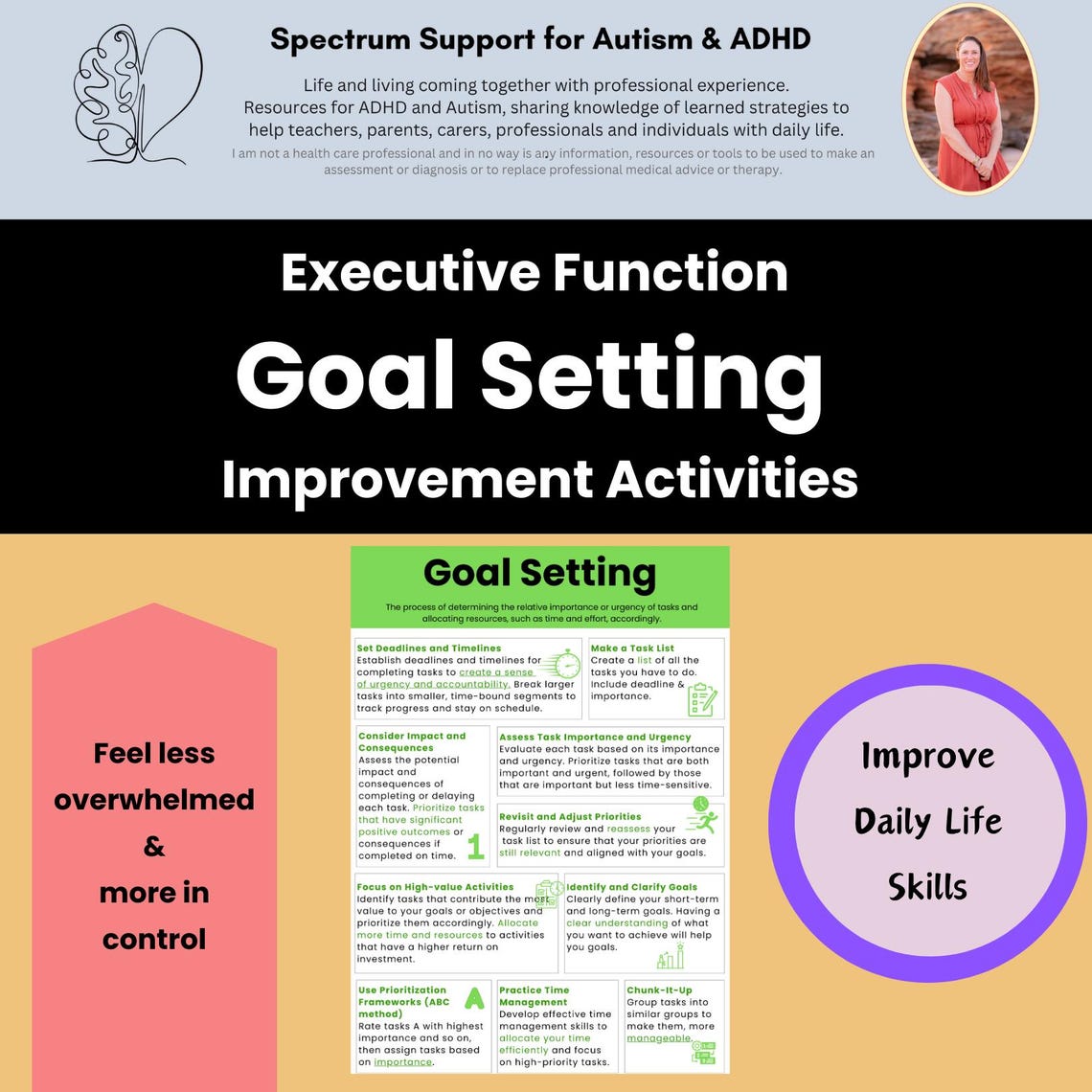Executive Function Goal Setting Planner Goal Setting Worksheet Life Organizer for Personal ...