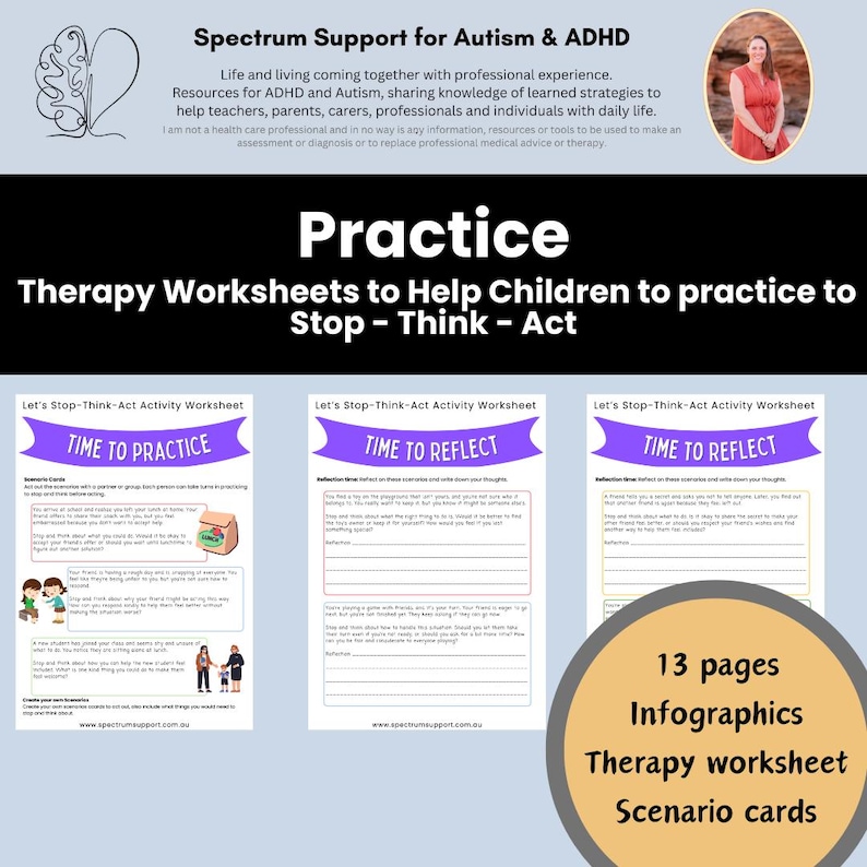 Stop Think Act ADHD Autism Therapy Worksheets: Impulse Control ...