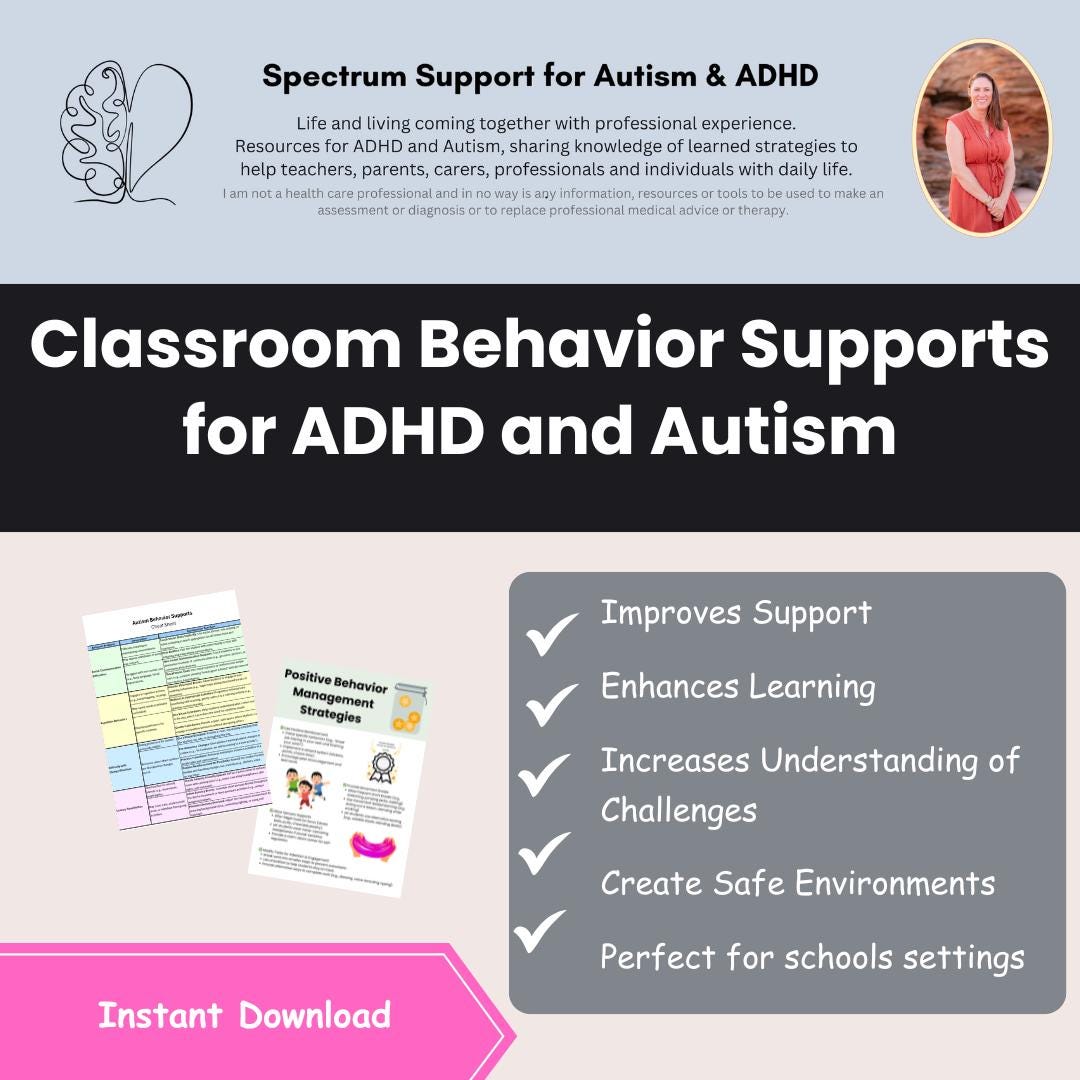 ADHD and Autism Helper Cheat Sheet Behavior Support Posters Classroom ...