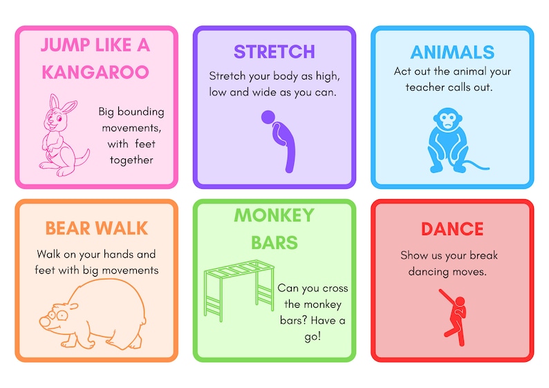 Movement Brain Break Cards 18 Cards Gross Motor Skills Preschool ...