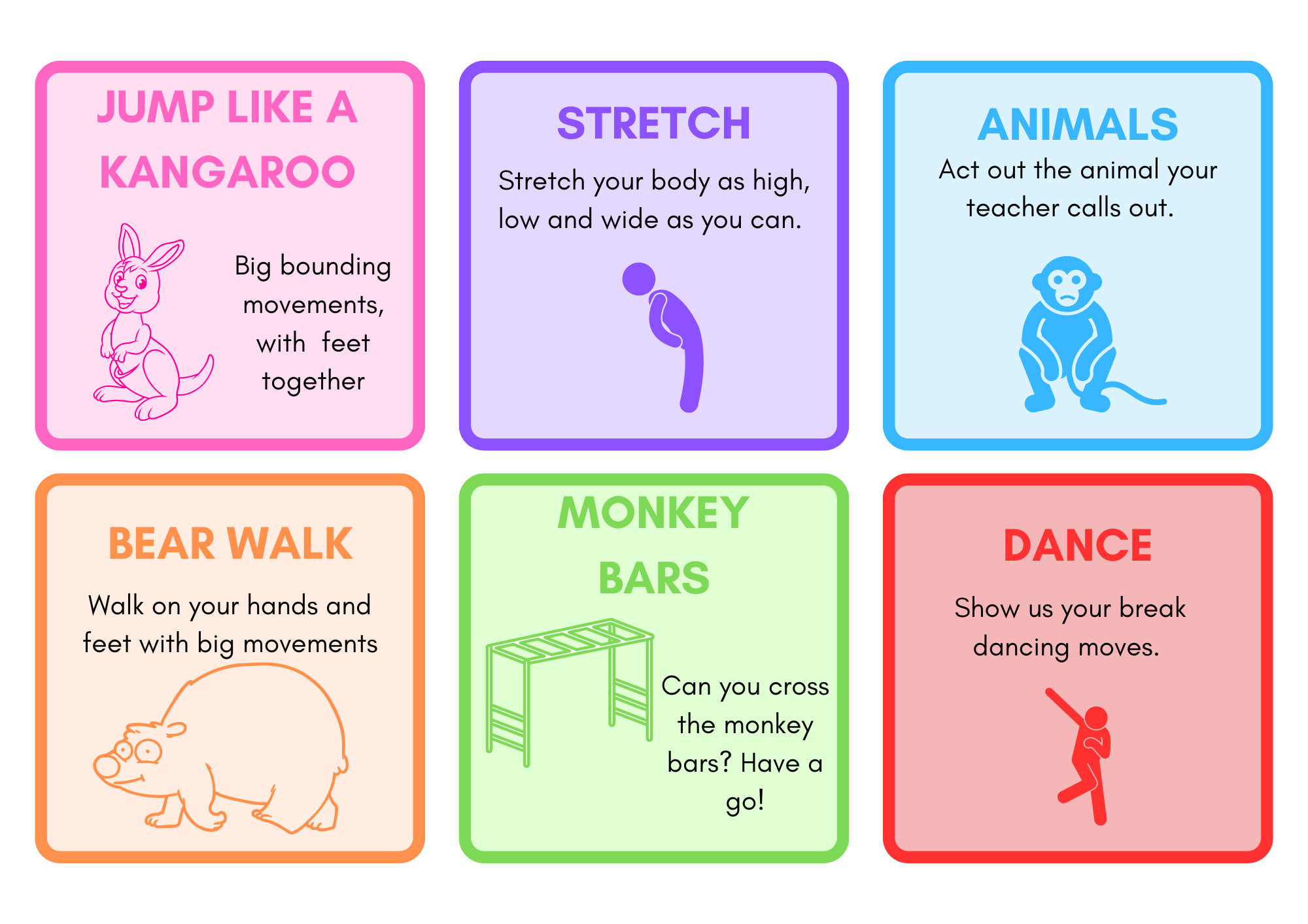 Movement Break Cards: Autism, ADHD, Sensory Regulation (printable) - Etsy