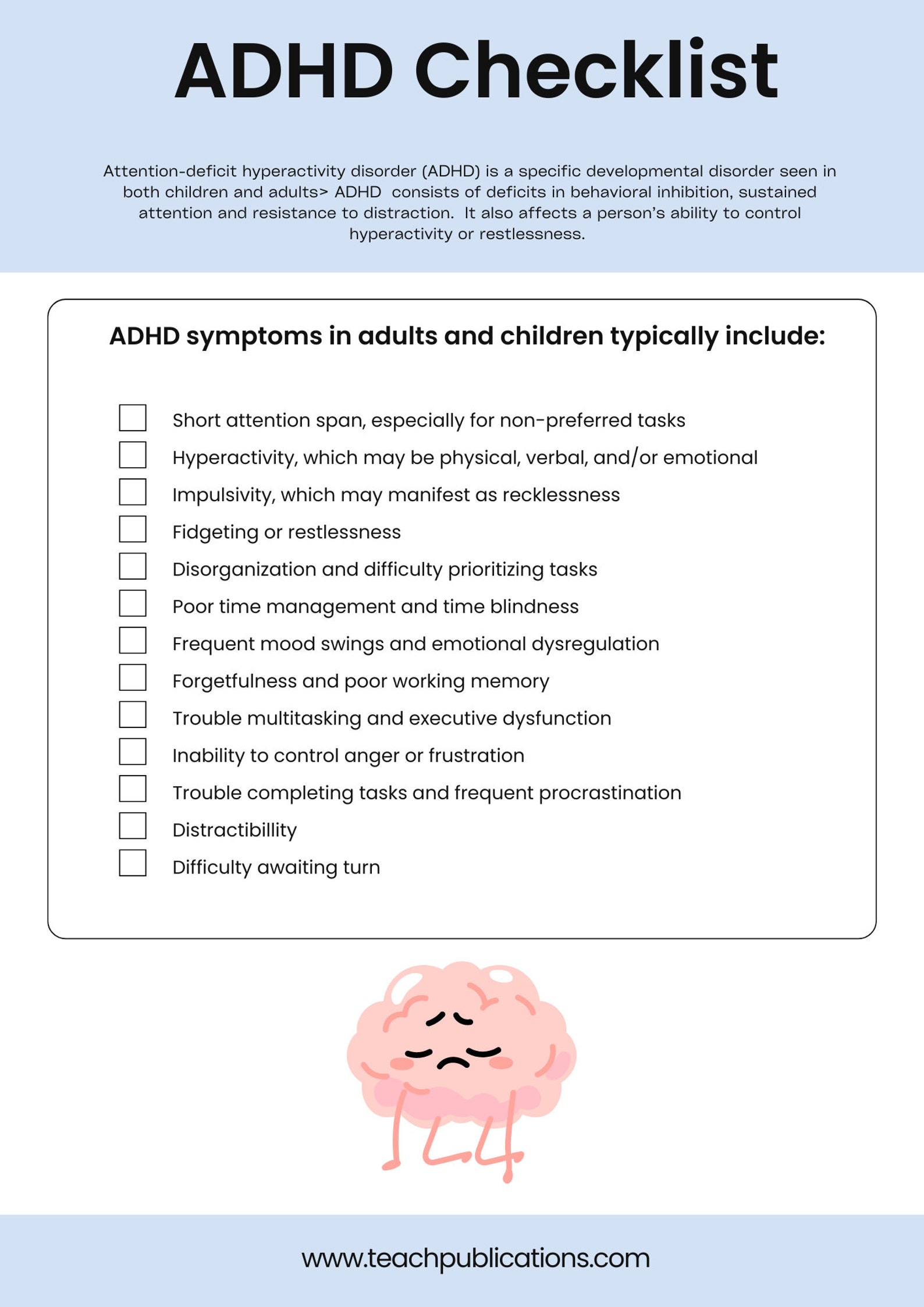 ADHD Checklists Signs and Symptoms Inattention Hyperactivity ...