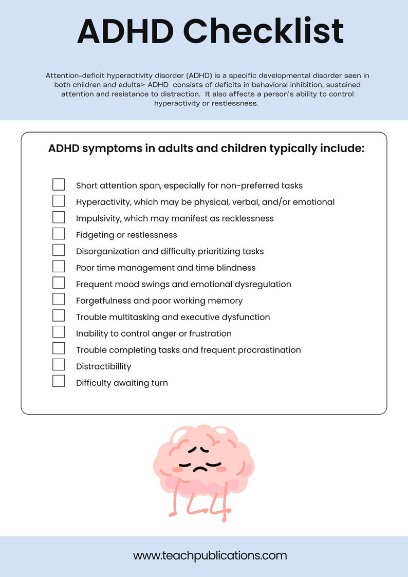 ADHD Checklists Signs and Symptoms Inattention Hyperactivity ...