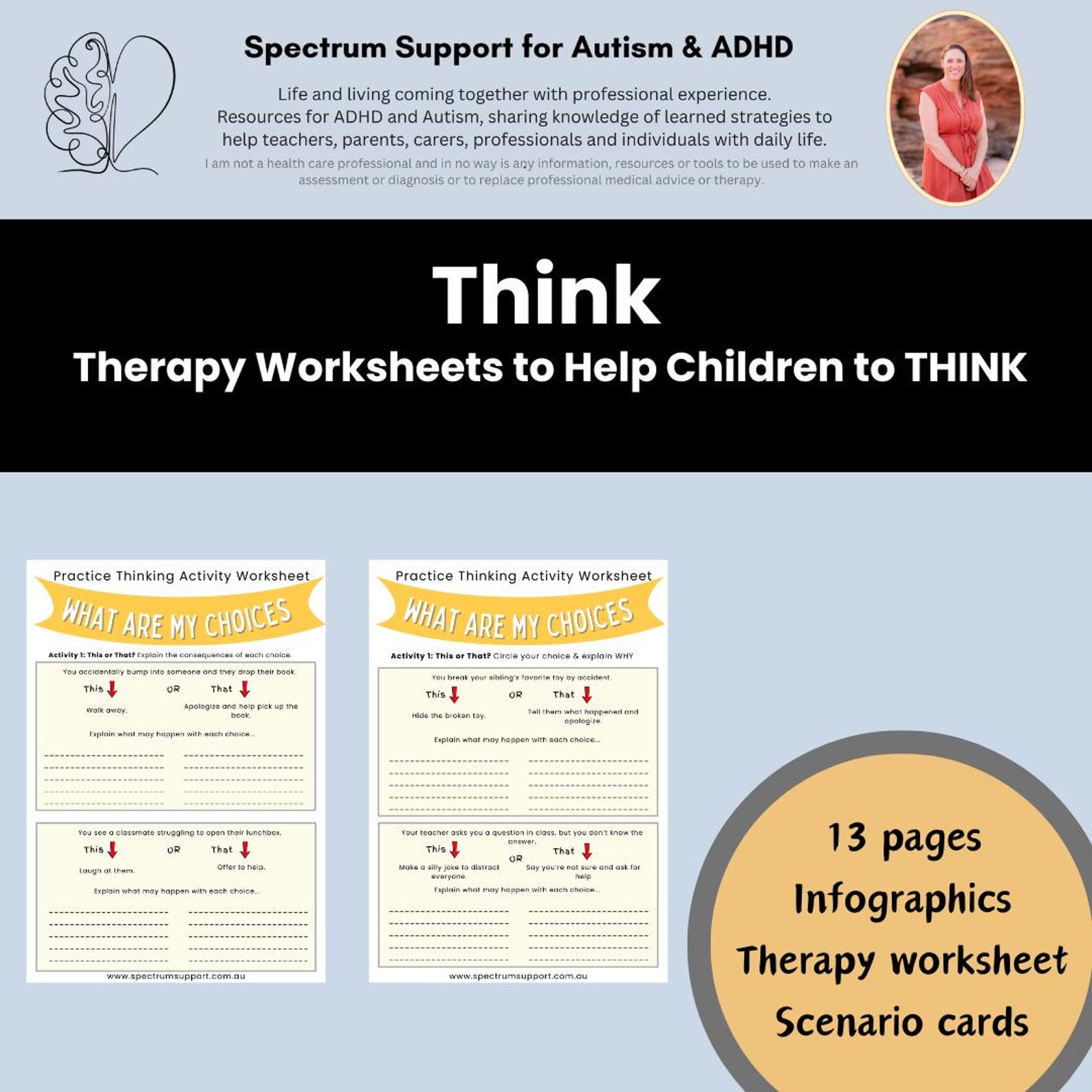 Stop Think Act ADHD Autism Therapy Worksheets: Impulse Control ...