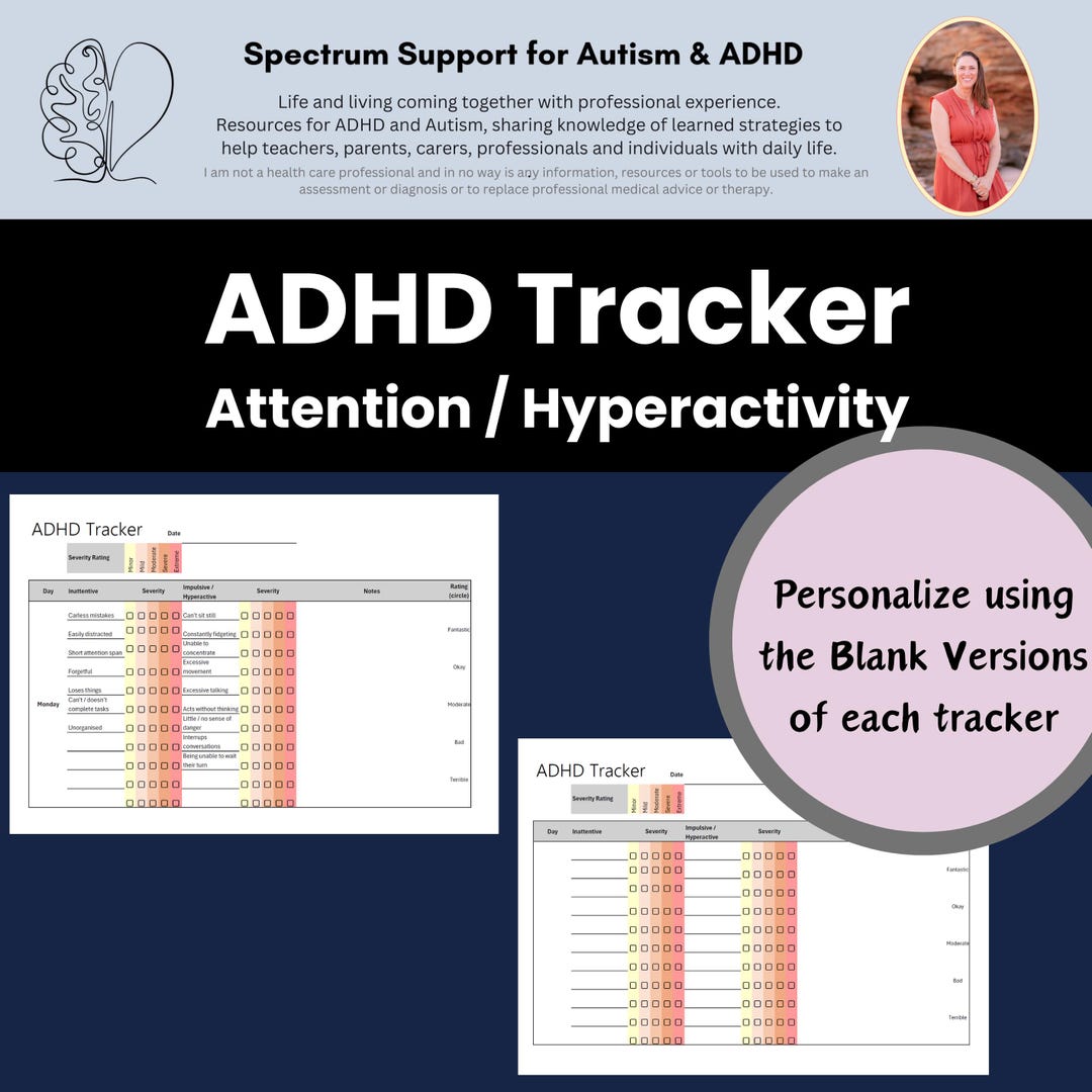 ADHD Digital Planner Symptom Tracker Support for ADHD School Psychology ...