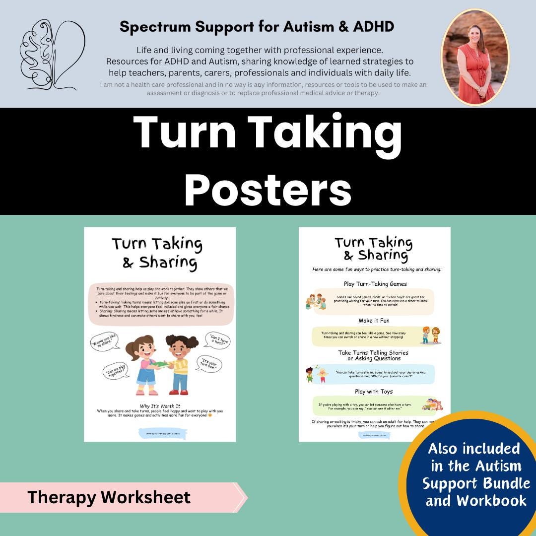 Taking Turns Social Skill Development Posters Support Autism Kids With ...