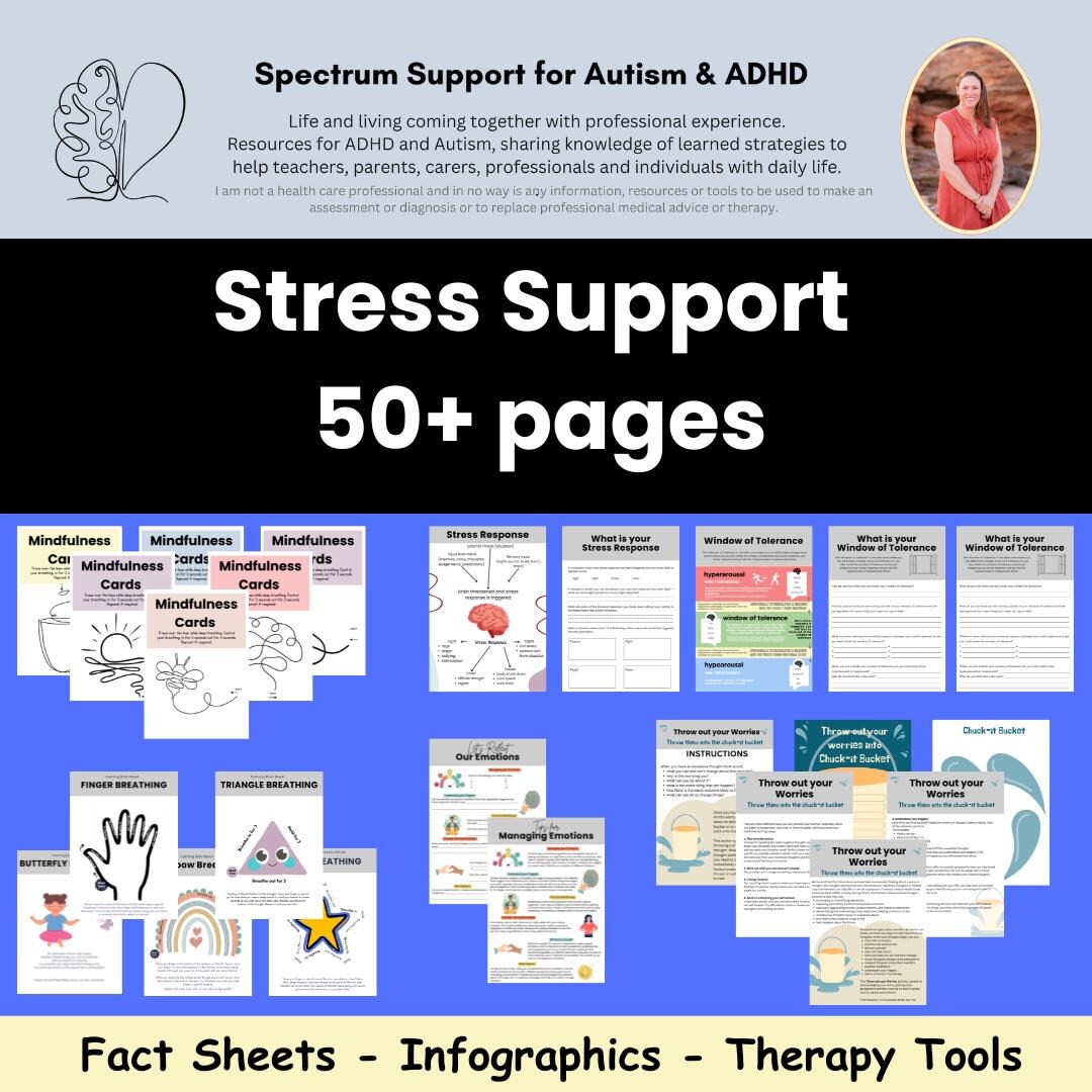 Autism & ADHD Stress Support Bundle: Coping Skills, Therapy Worksheets ...