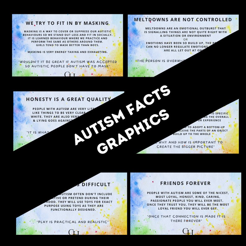 Autism Fact Cards ASD Infographic Graphics for Autism Acceptance and ...