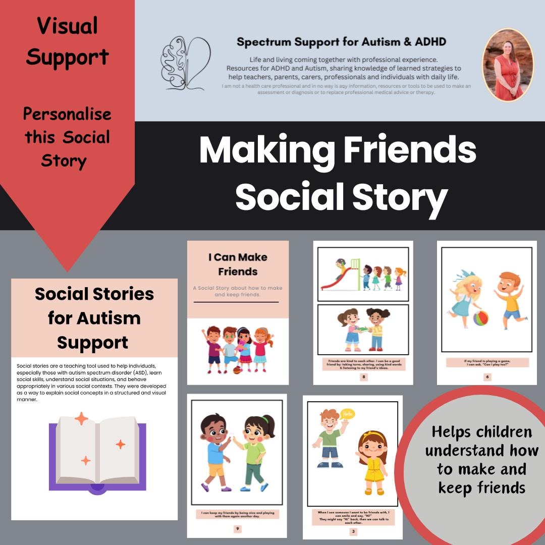 Making Friends Social Story: Autism Visuals, Confidence Skills (PDF ...