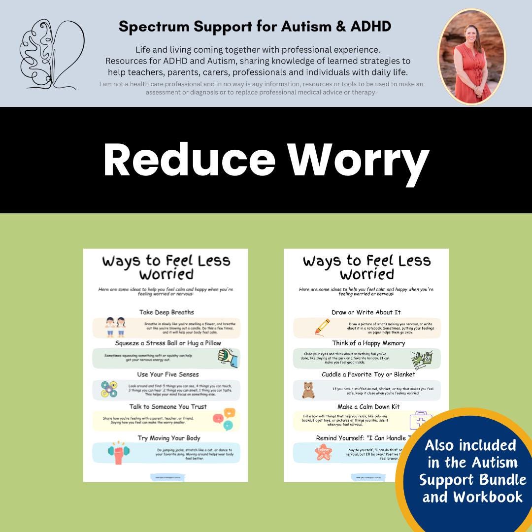 Reduce Worry Poster: Autism, ADHD, Anxiety Support (digital Download ...