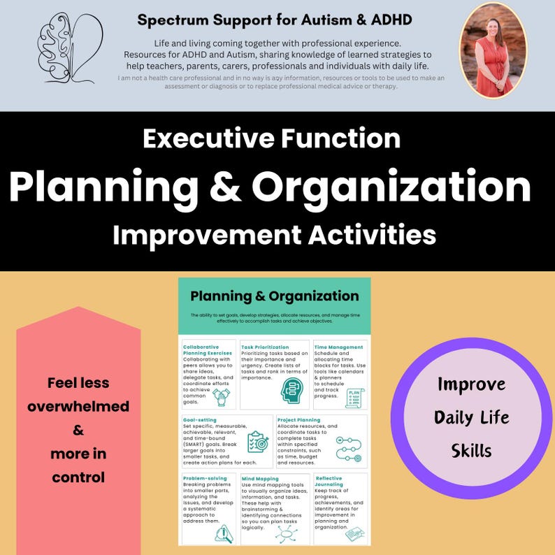Planning and Organisation Executive Functioning Cheat Sheet: ADHD ...