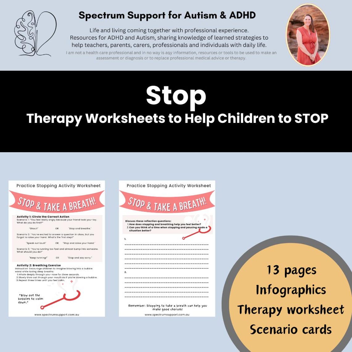 Stop Think Act ADHD Autism Therapy Worksheets: Impulse Control ...