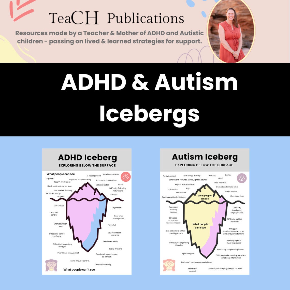 Autism and ADHD Iceberg for Autism and ADHD Awareness - Signs and ...