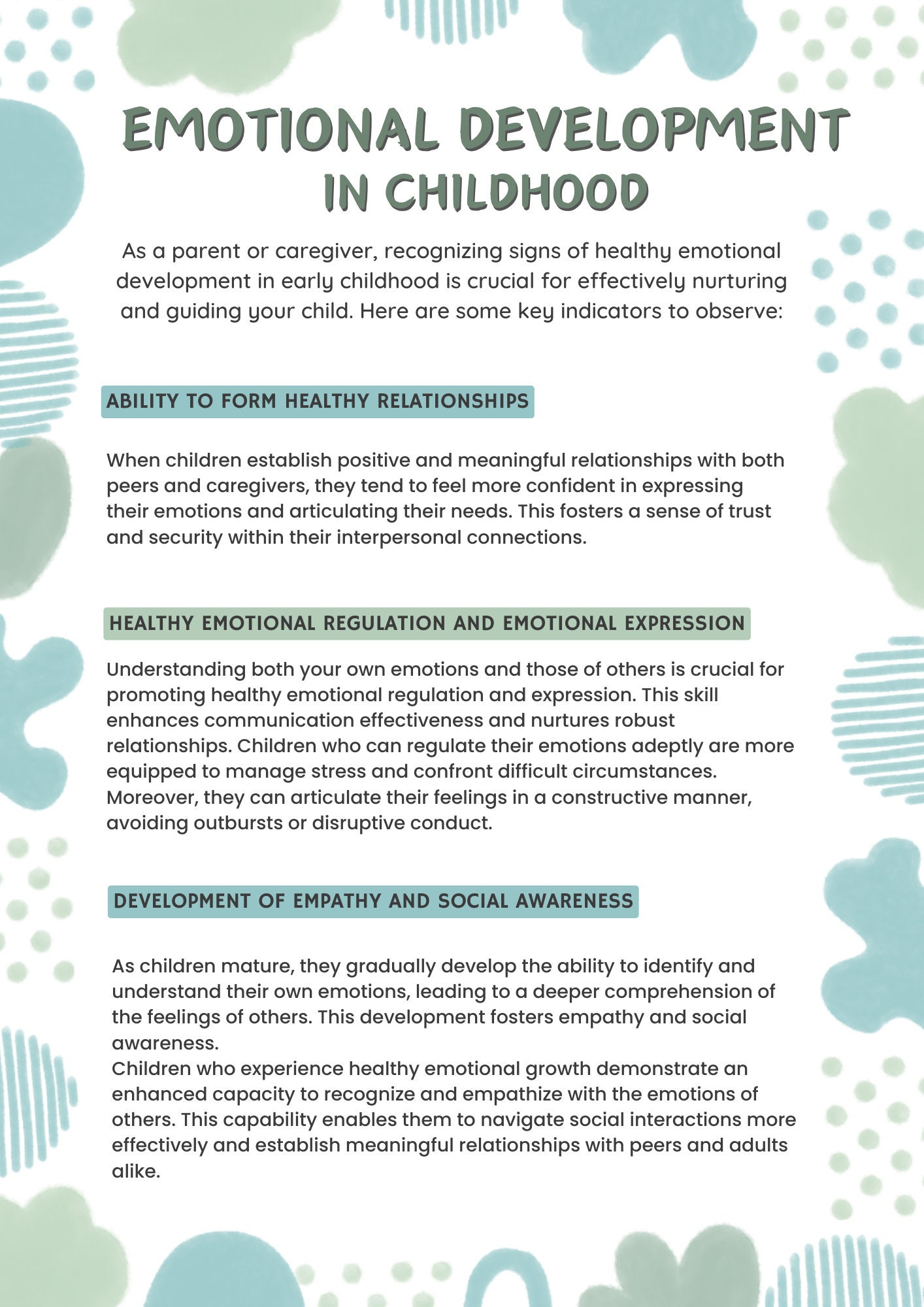 Child Emotional Development Stages: Parent Support Handout (digital ...