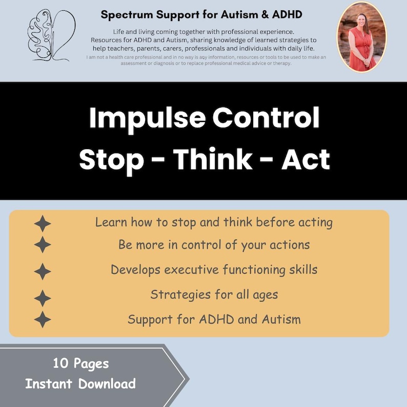 Stop Think Act ADHD Autism Therapy Worksheets: Impulse Control ...