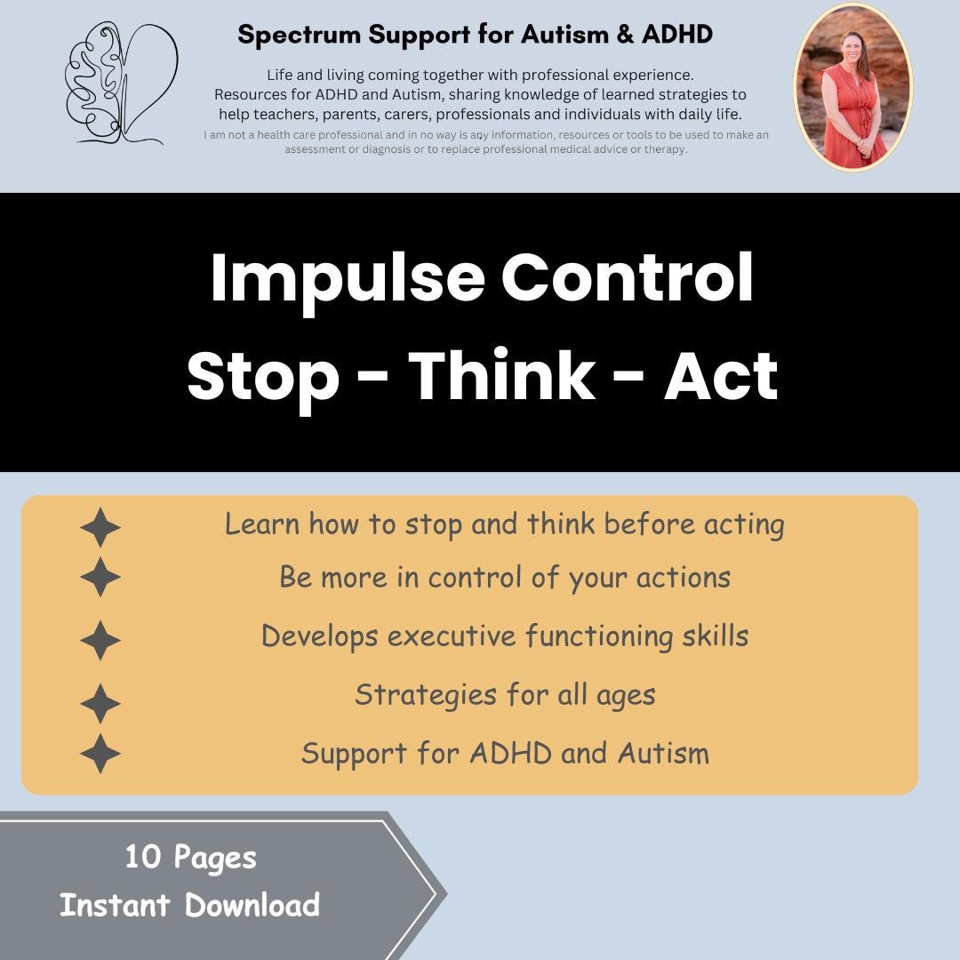 Stop Think Act ADHD Autism Therapy Worksheets: Impulse Control ...